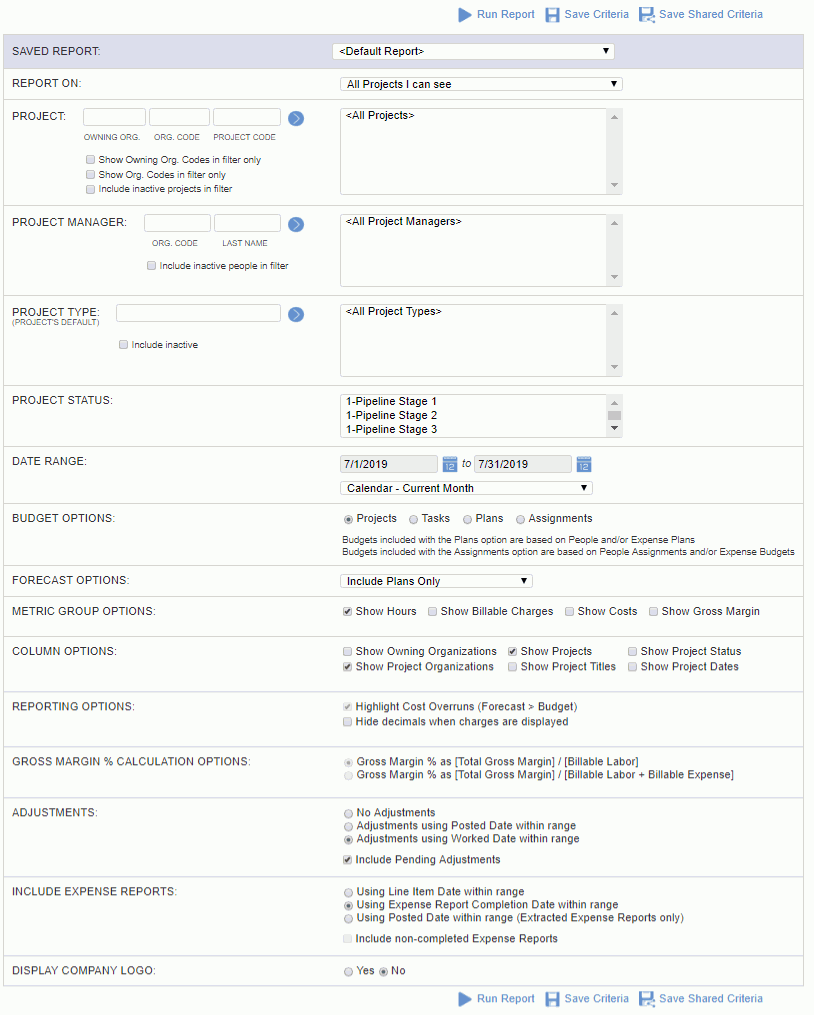 Project Forecast Summary Report